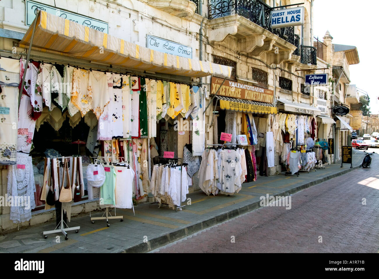 Lace and tablecloth shop in the old town of Limassol Cyprus Stock Photo ...