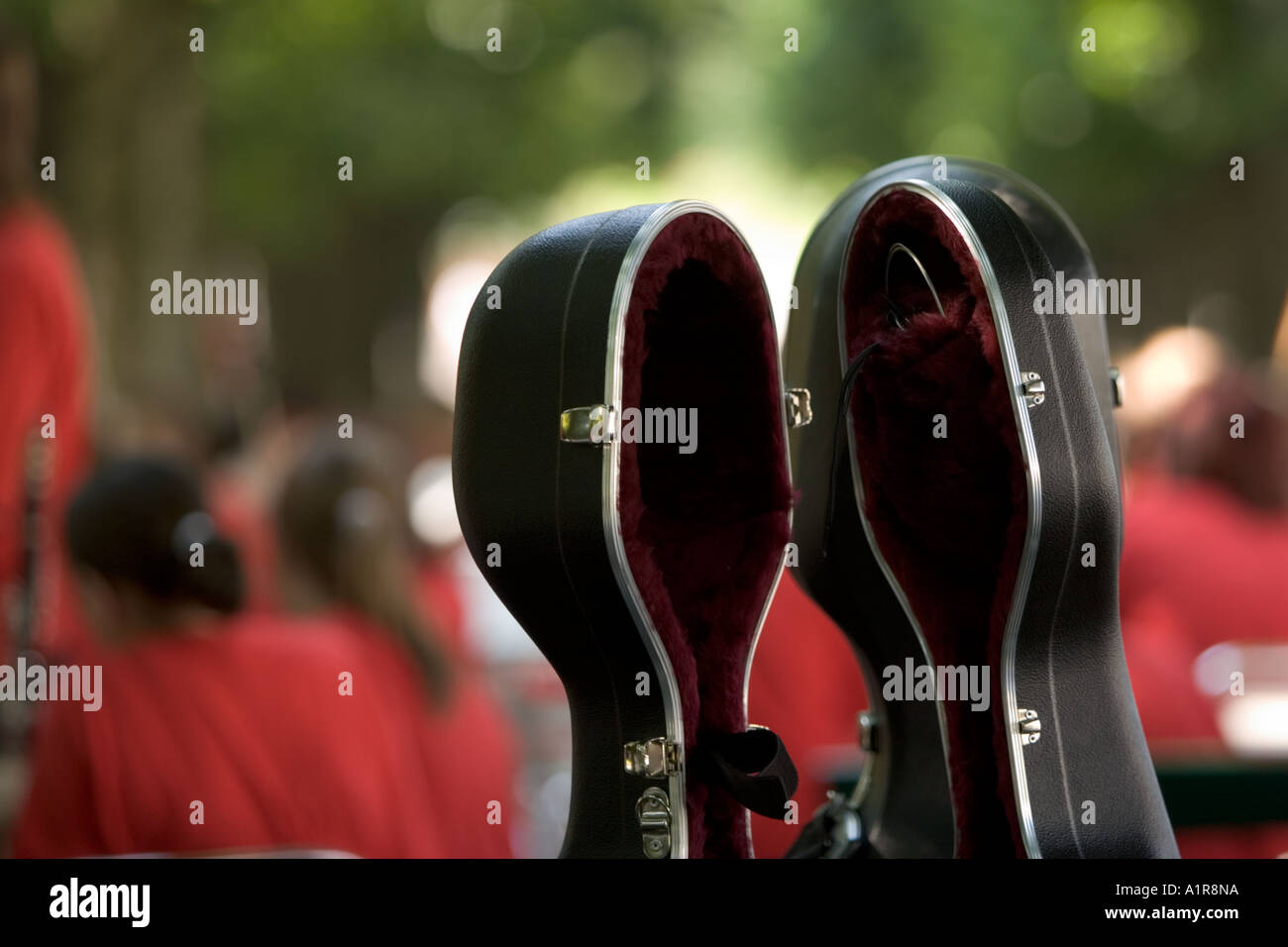 Empty cello case at outdoor concert, Mirabell Gardens, Salzburg ...