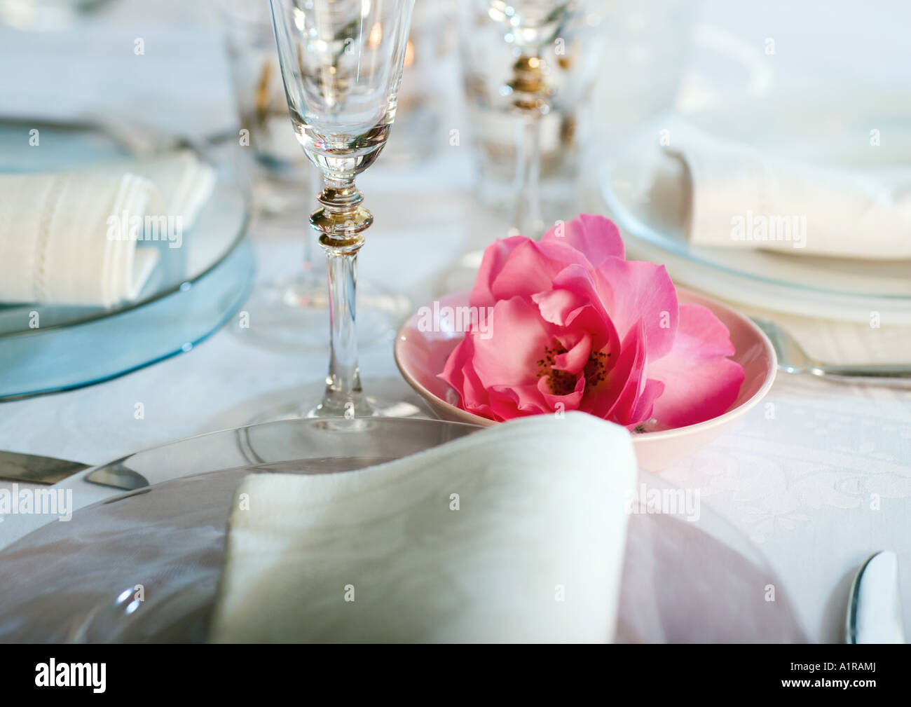 Set and decorated table, close-up Stock Photo - Alamy
