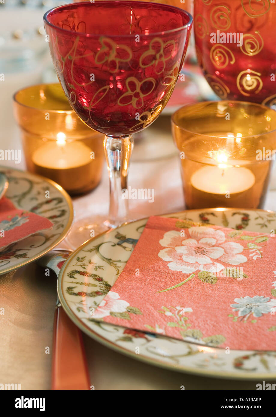 Set and decorated table, close-up Stock Photo - Alamy