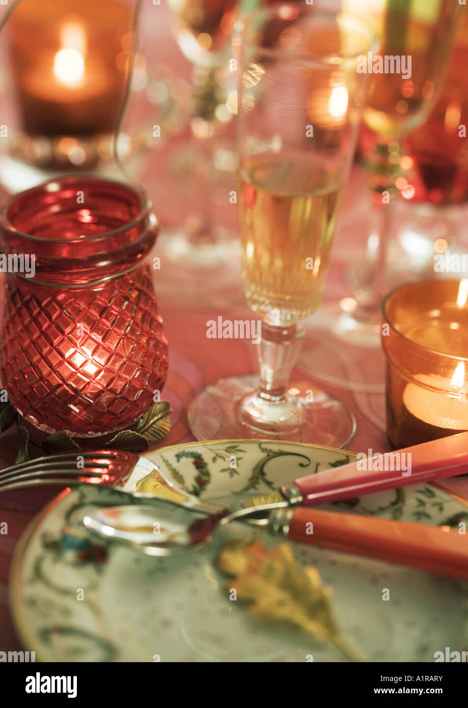 Set and decorated table, close-up Stock Photo - Alamy