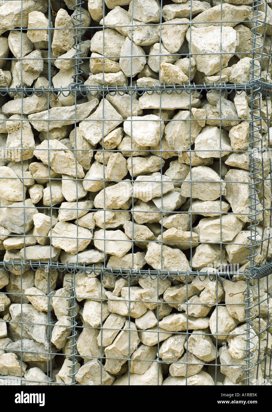 Stone wall contained by wire mesh, close-up Stock Photo - Alamy