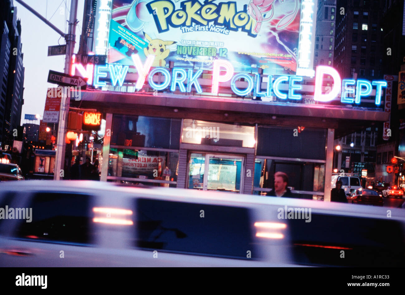 NYPD sign with limo at night in New York City Stock Photo - Alamy