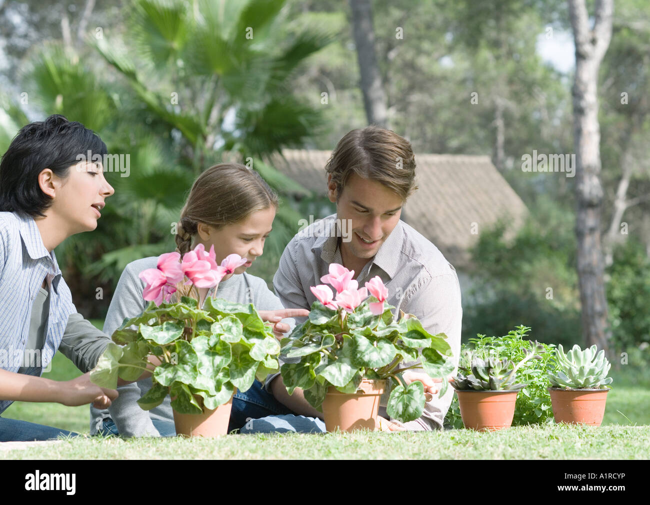 Family doing yardwork Stock Photo - Alamy