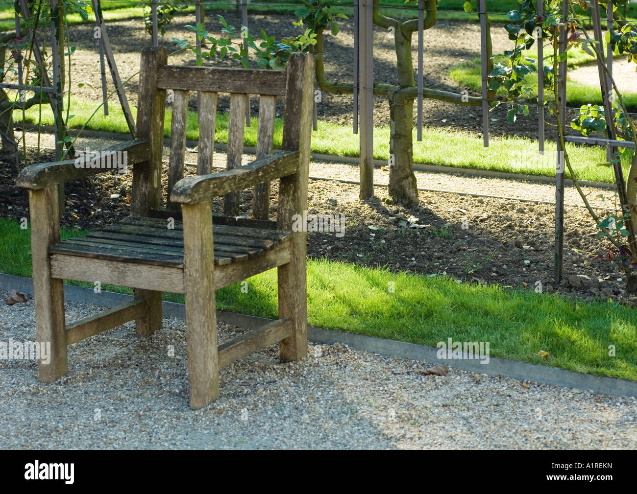 Wooden chair in park Stock Photo - Alamy