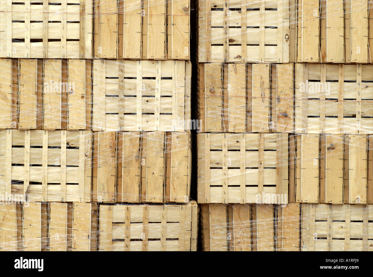 Wood boxes piled in a fishing port Stock Photo - Alamy