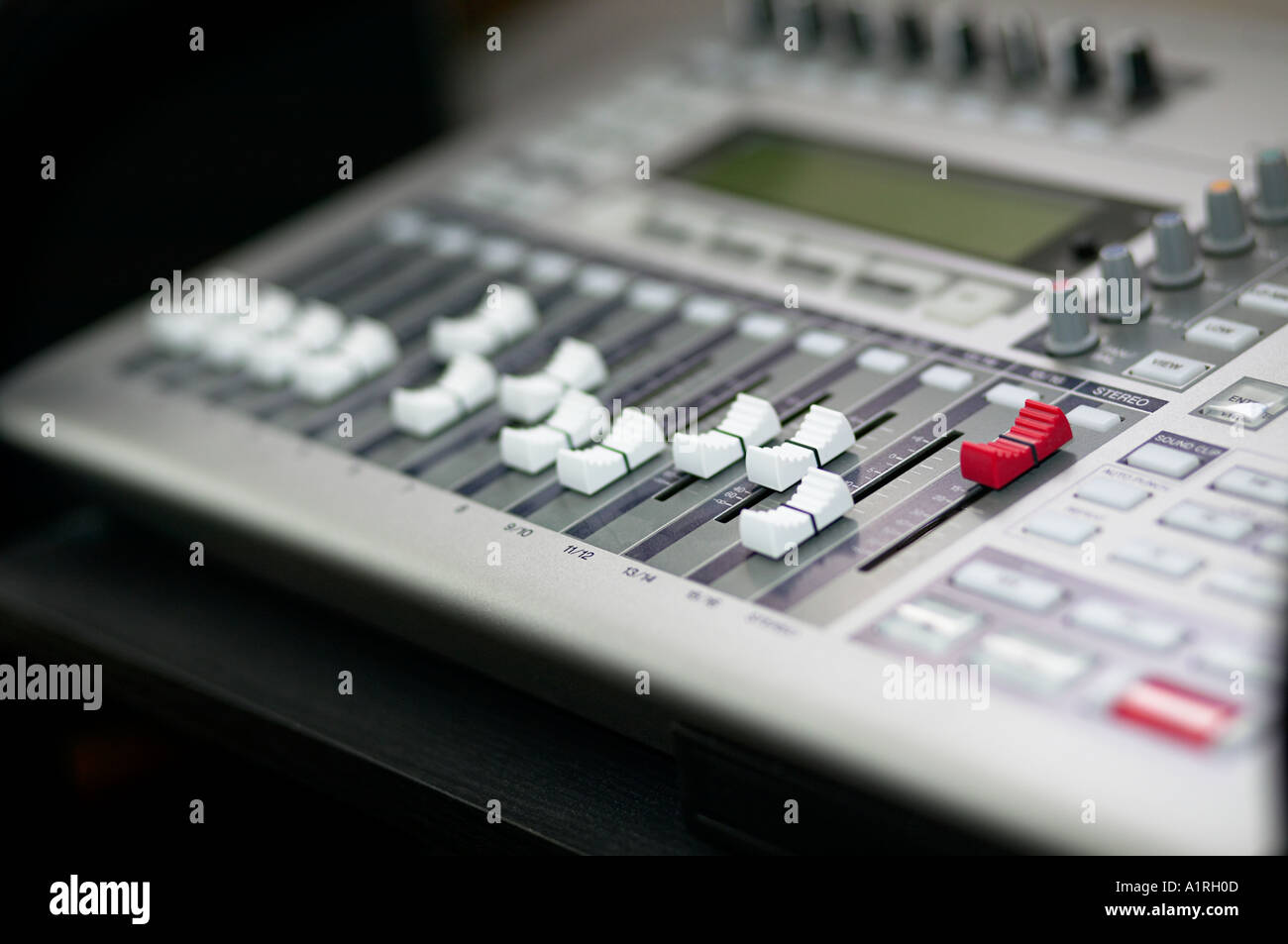 shallow focus close up of portable mixing desk Stock Photo - Alamy