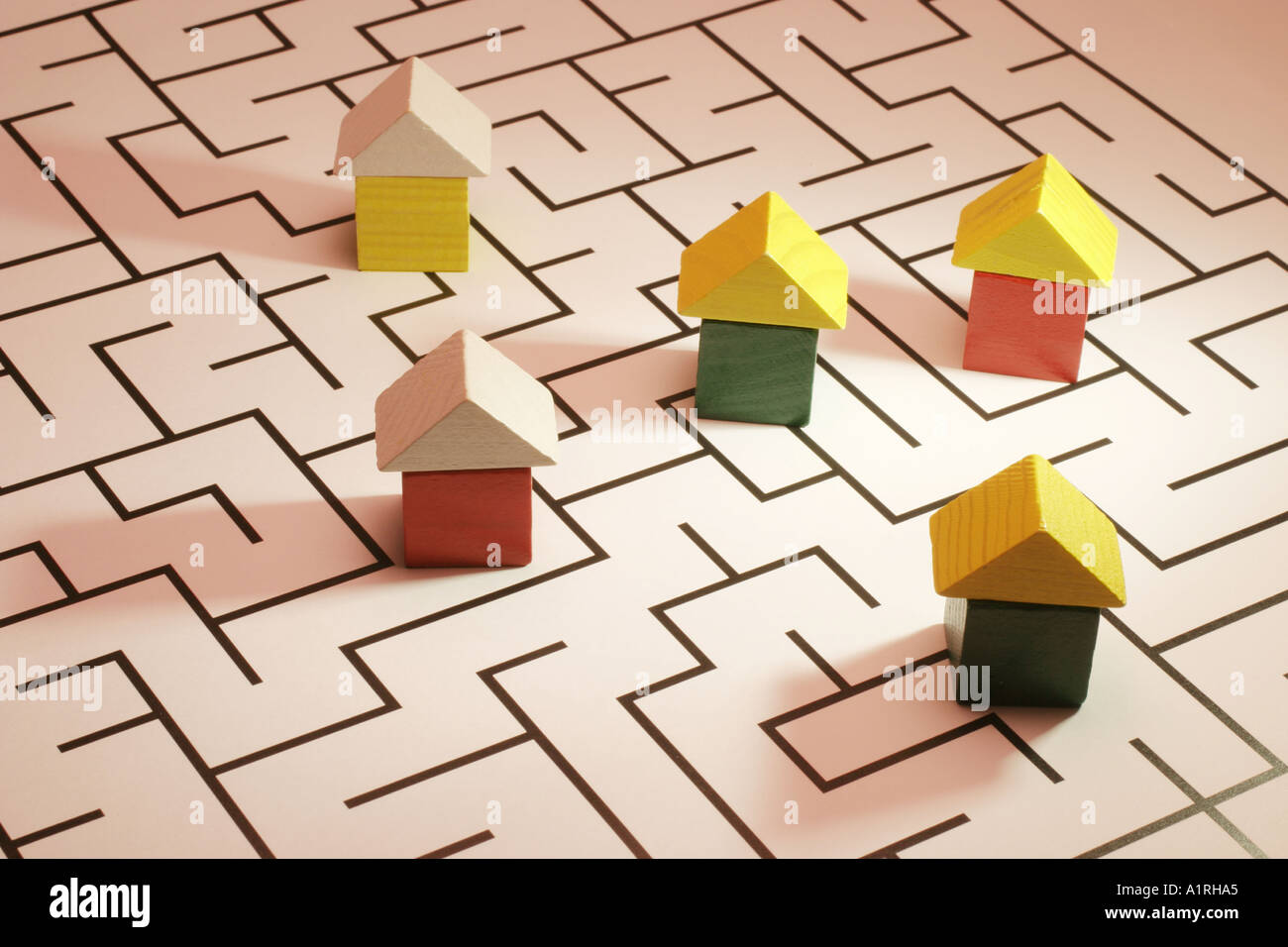 Miniature Houses on Maze Stock Photo - Alamy
