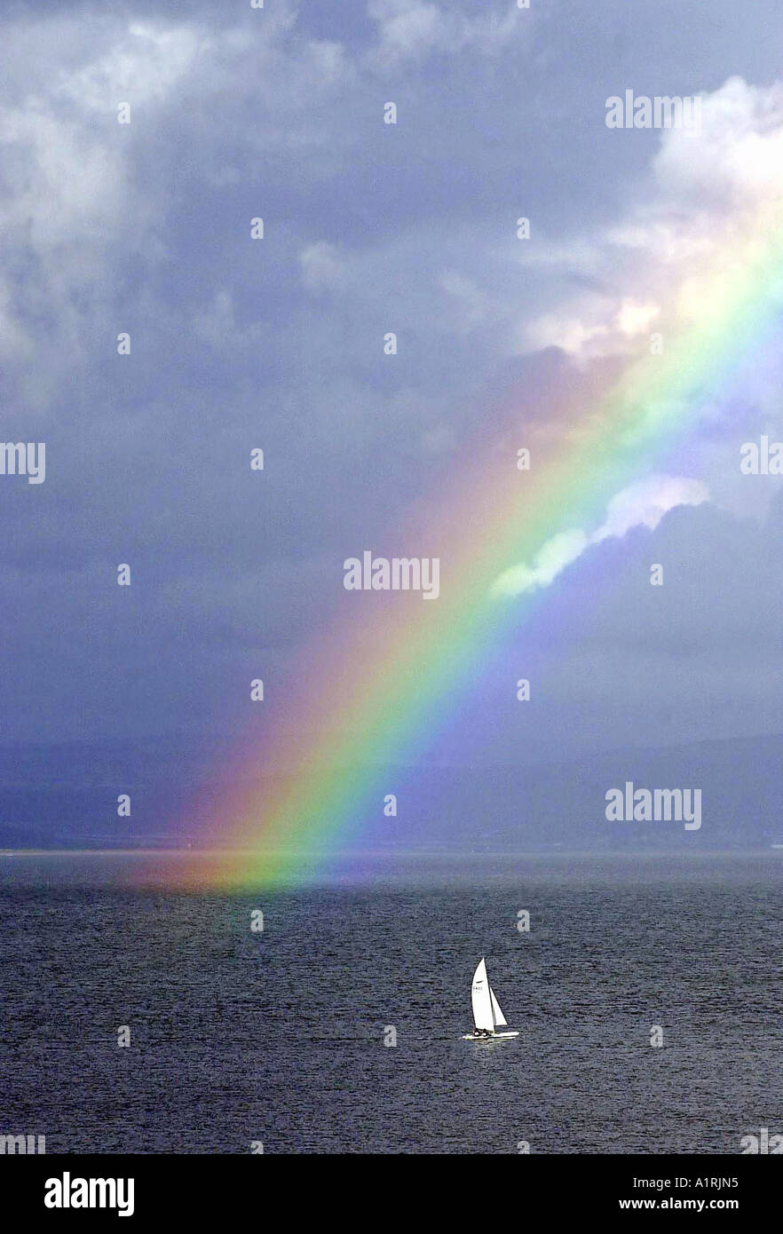 Rainbow sea sail boat bay hi-res stock photography and images - Alamy