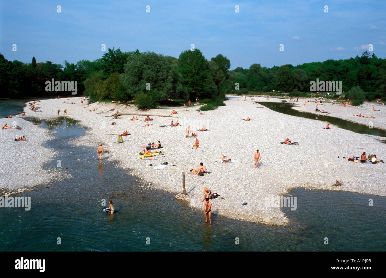 People bathing at Flaucher Munich Bavaria Germany Stock Photo - Alamy