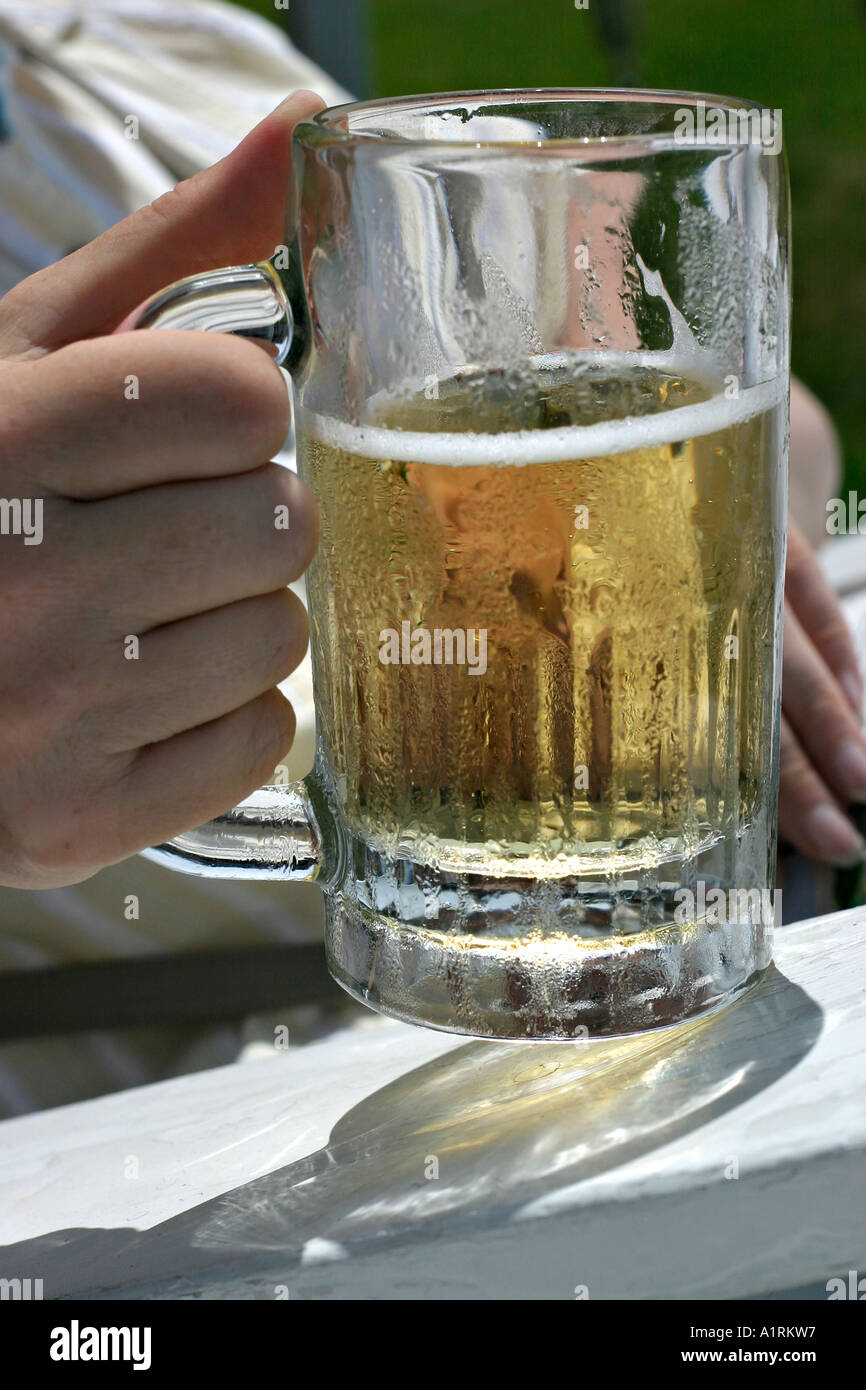 Half Full - A half full mug of beer being lifted from a white ...