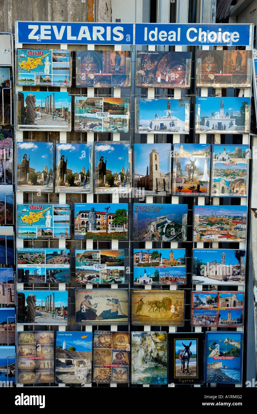 Postcards of Cyprus in a display stand, Nicosia Stock Photo - Alamy