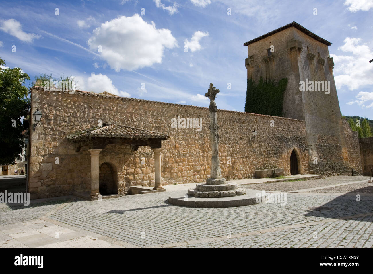 Colegiata a tenth century tower and stone cross Covarrubias Old ...