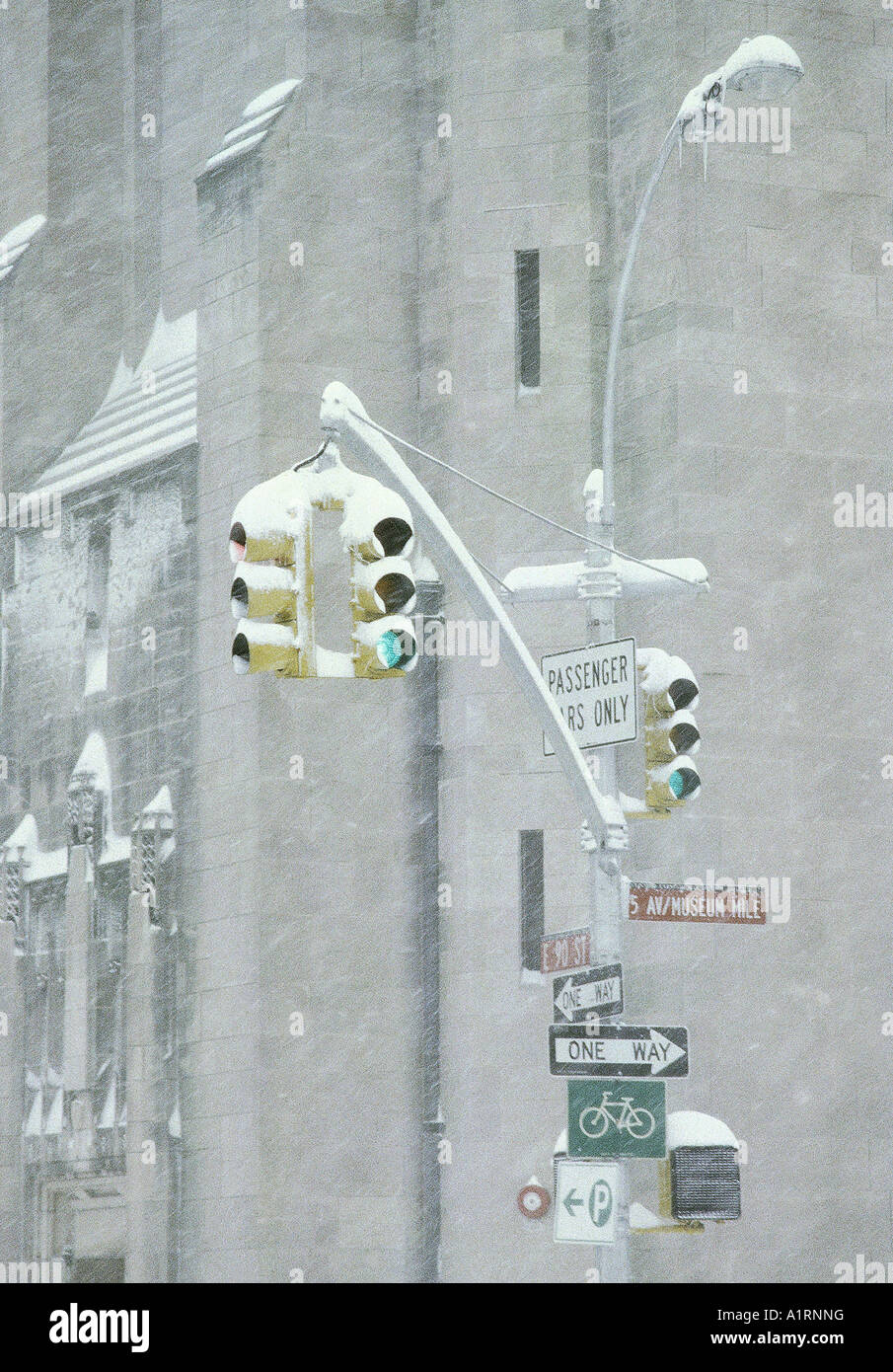 New York traffic lights in snow Stock Photo - Alamy