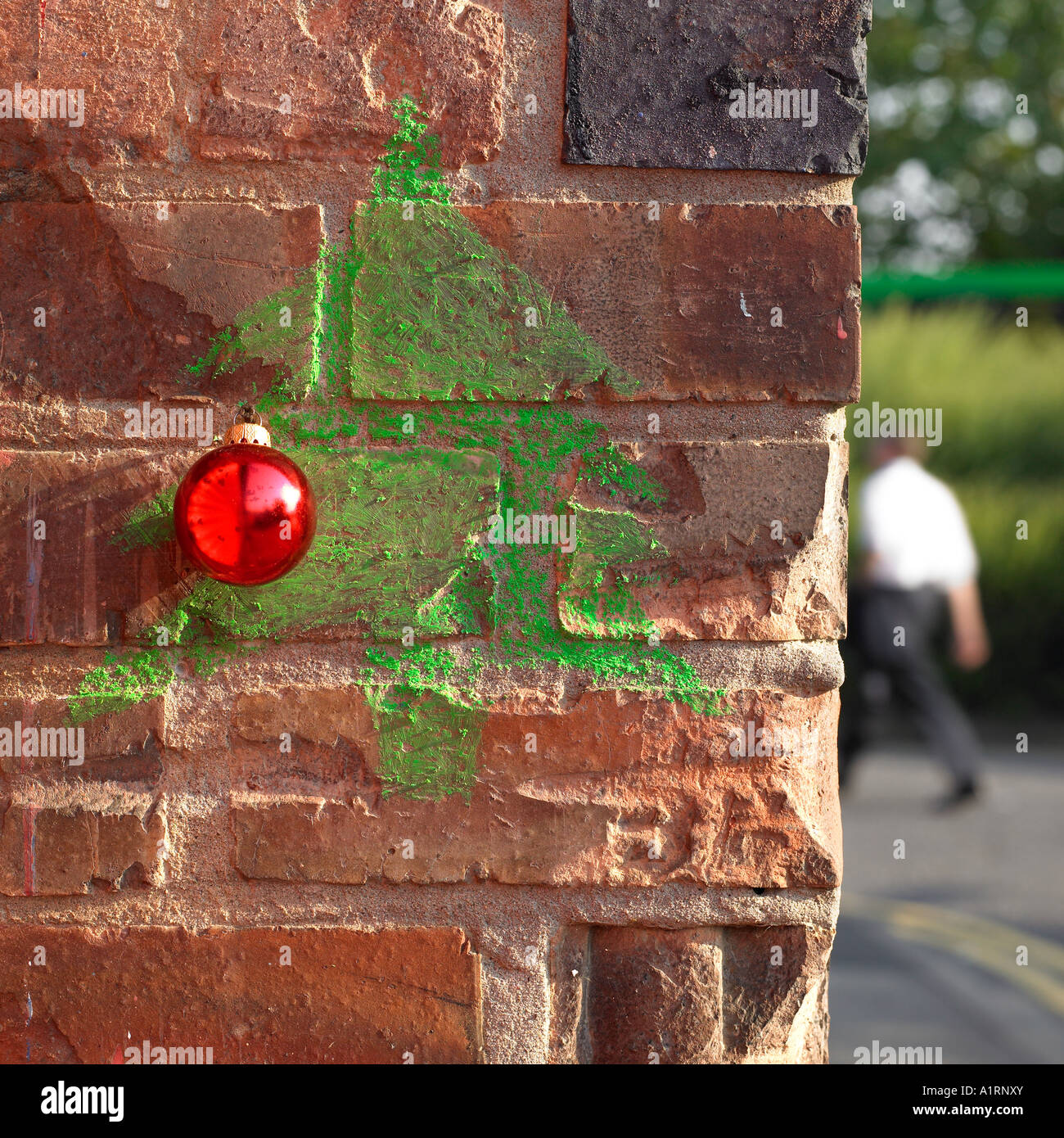 Christmas tree graffiti with red bauble Stock Photo - Alamy