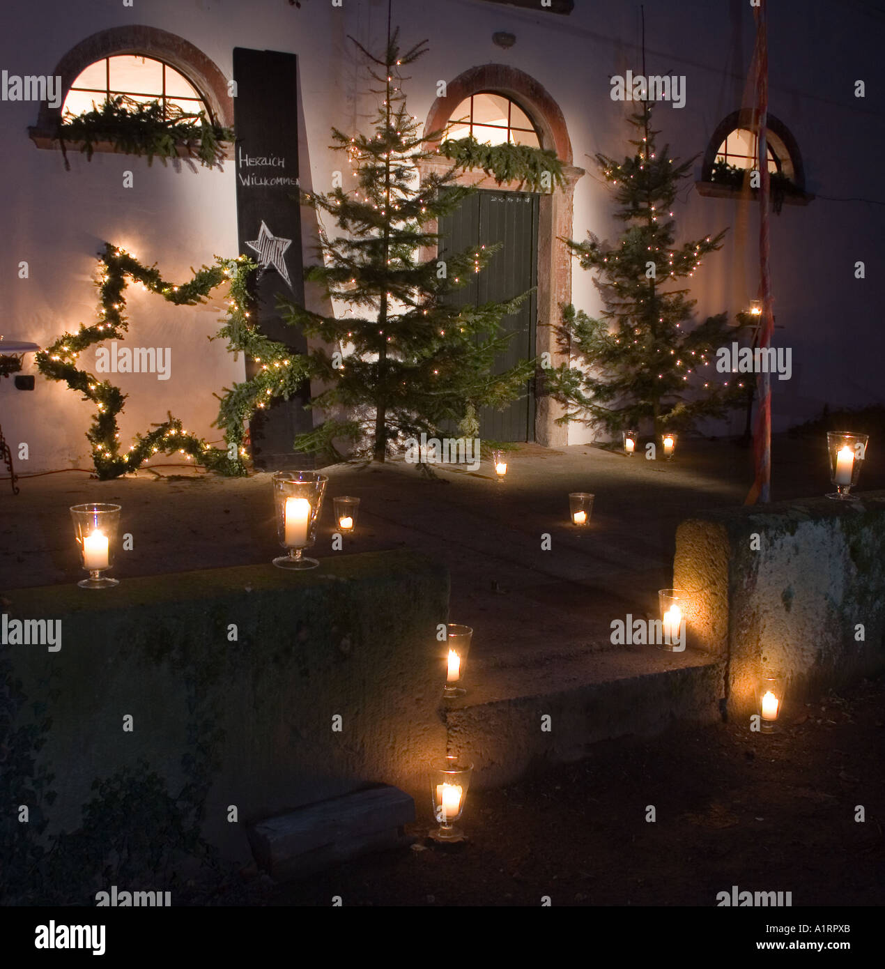 door entrance with advent decoration Stock Photo - Alamy