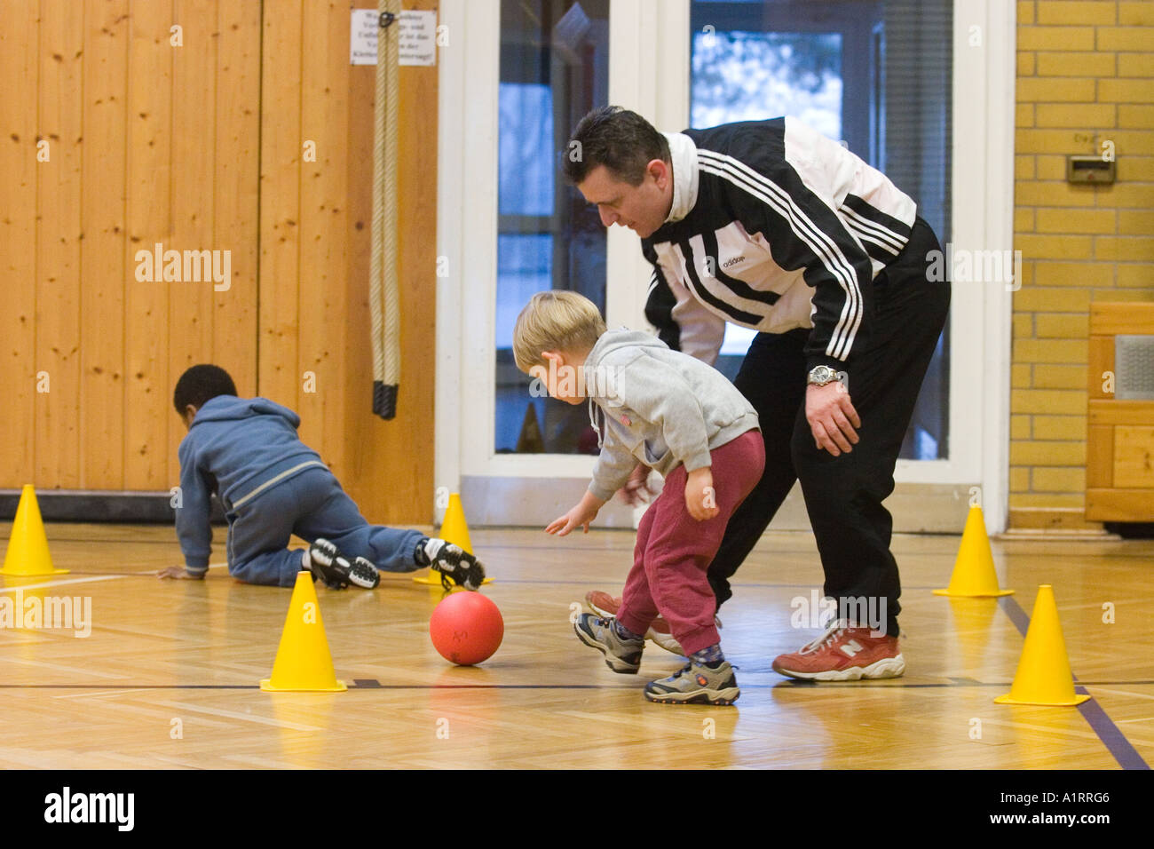 Physical education for children soccer training Stock Photo - Alamy