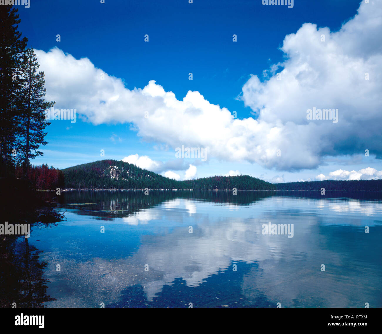 Placid waters of Paulina Lake in the Newbury Crater of Central Oregon ...