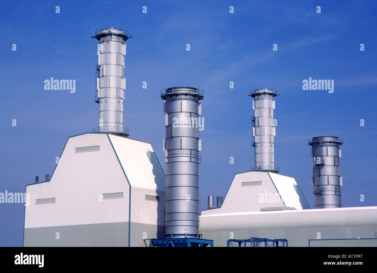 Chimney flues of gas fired power station Peterborough Cambridgeshire ...