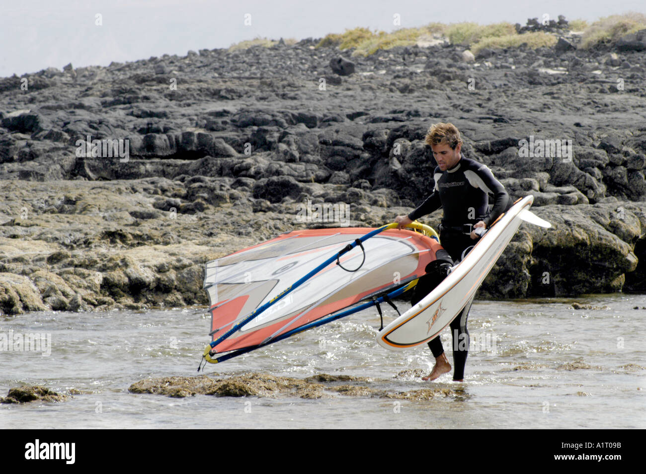 Windsurfing off the north Lanzarote coast Stock Photo - Alamy