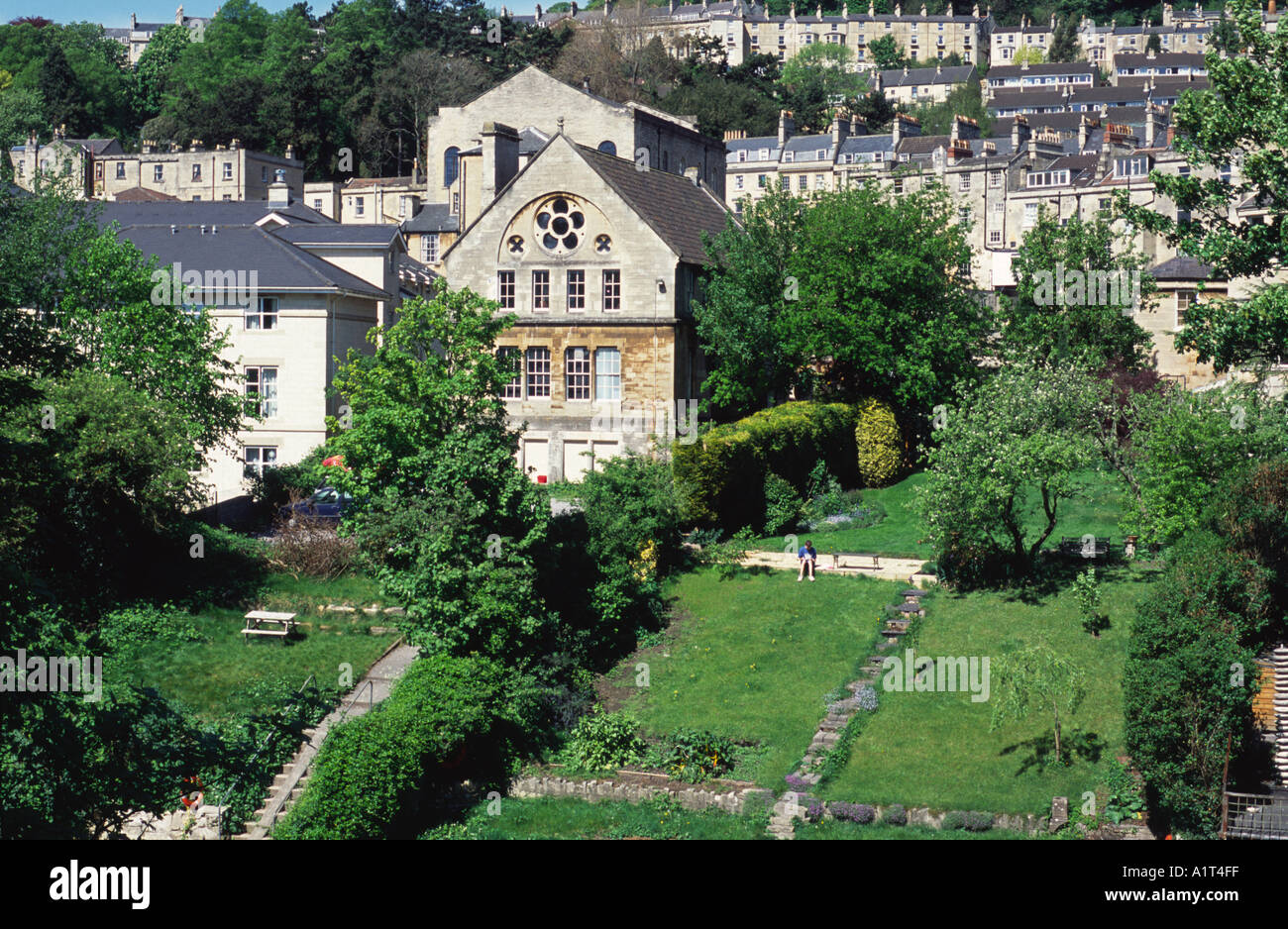 Back gardens in Walcot Terrace Bath Spa, Somerset, England UK Stock ...