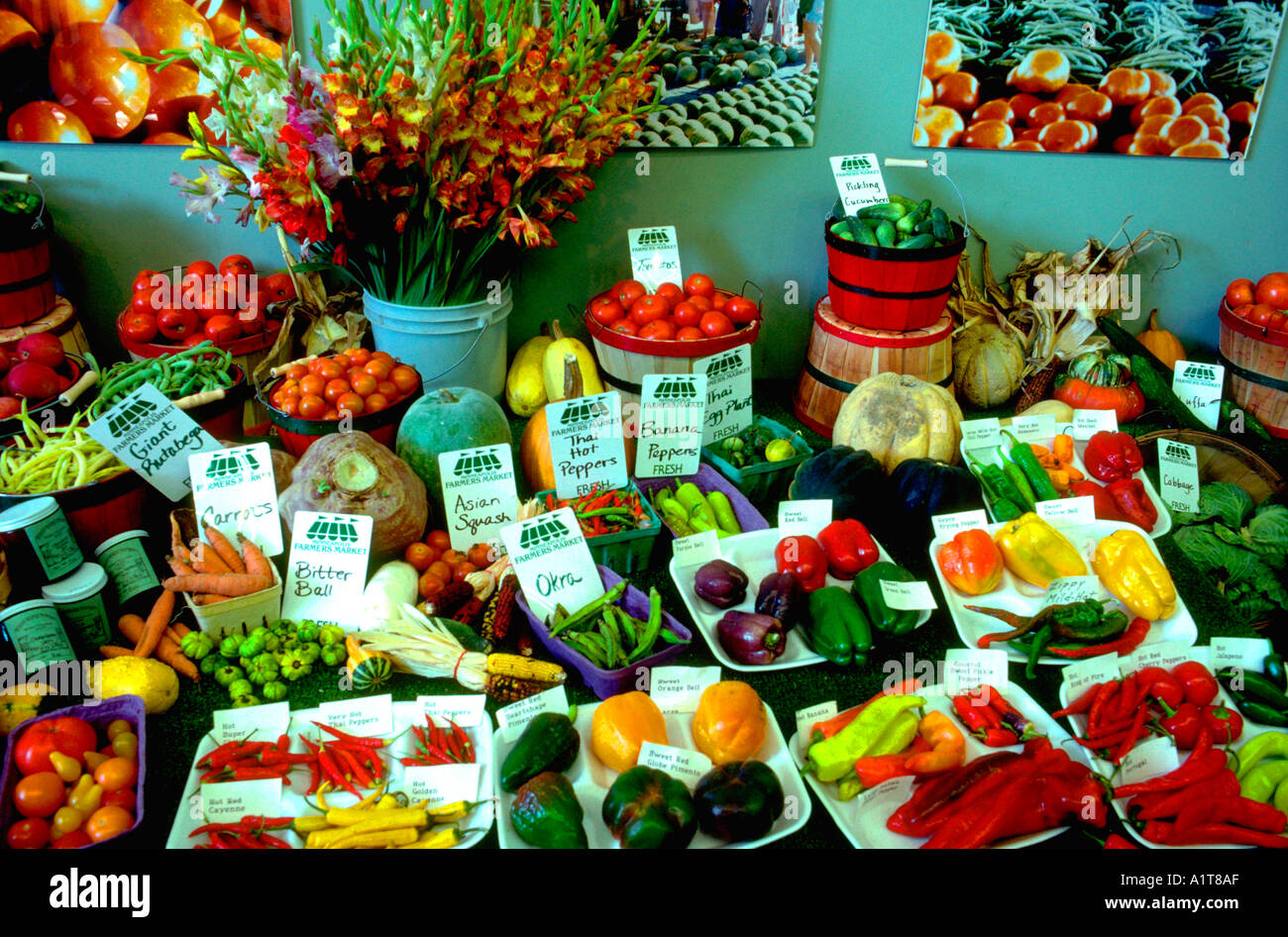 Farmers market at the State Fair displaying the vegetables of a summer ...