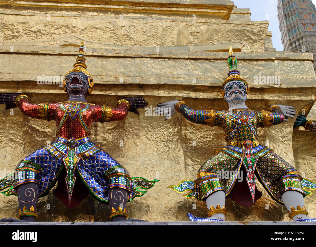 Statues lining golden pyramid in Emerald Palace, Bangkok Thailand Stock ...