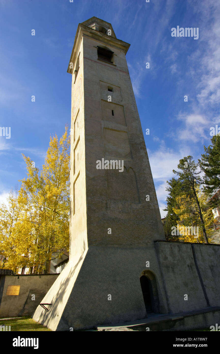 The Dorf Leaning Tower in St Moritz, Switzerland Stock Photo - Alamy