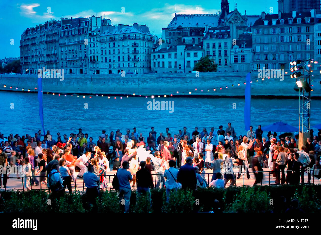 Paris France, Large Crowd of Mixed French Adults Dancing on River Seine ...