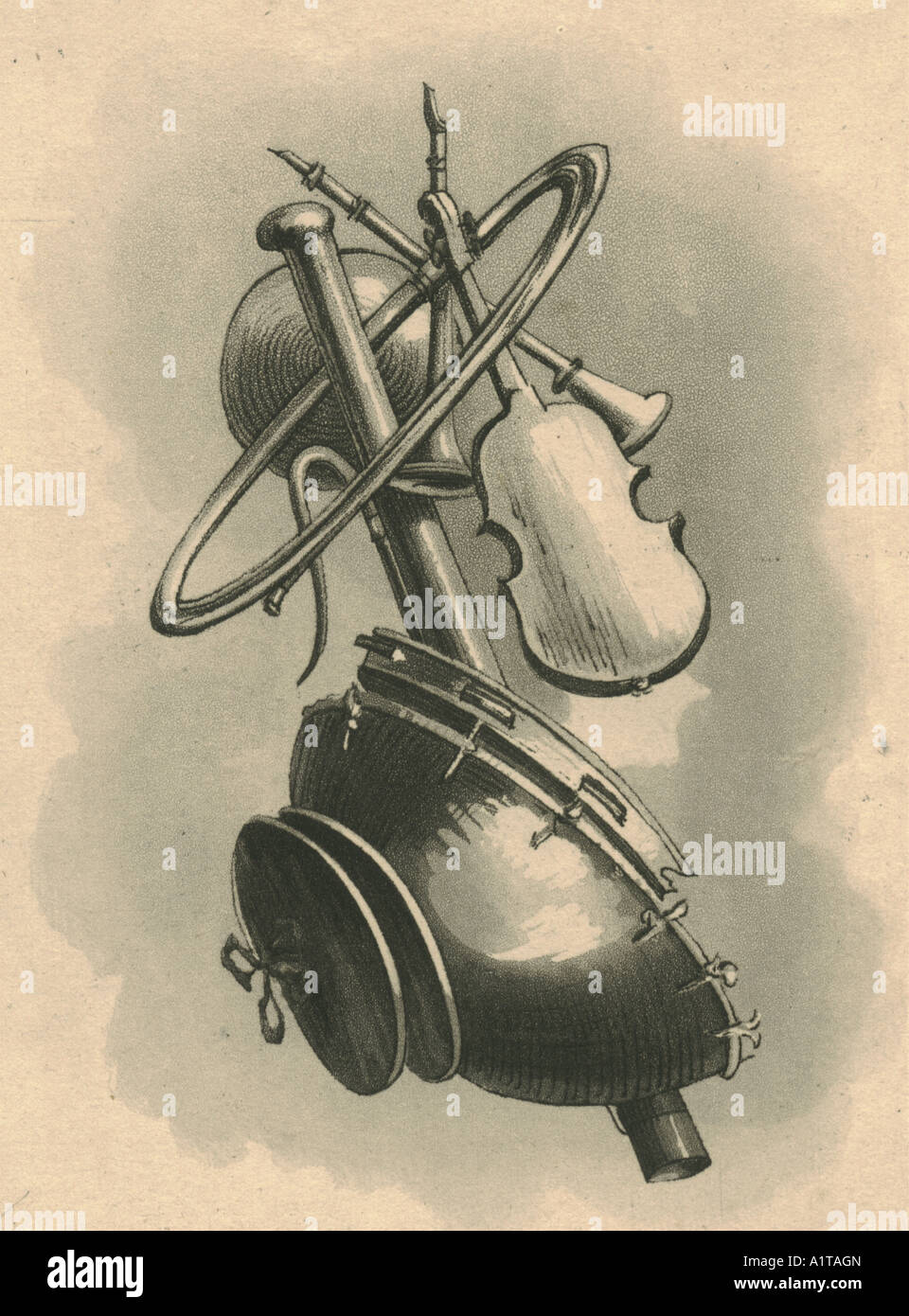 Fantasy head of a musician made up of musical instruments circa 1820 ...