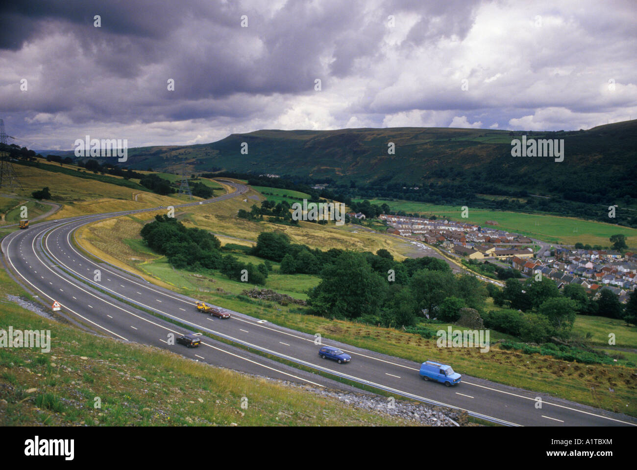 Aberfan Mid Glamorgan new motorway built over slag heap waste slip area ...