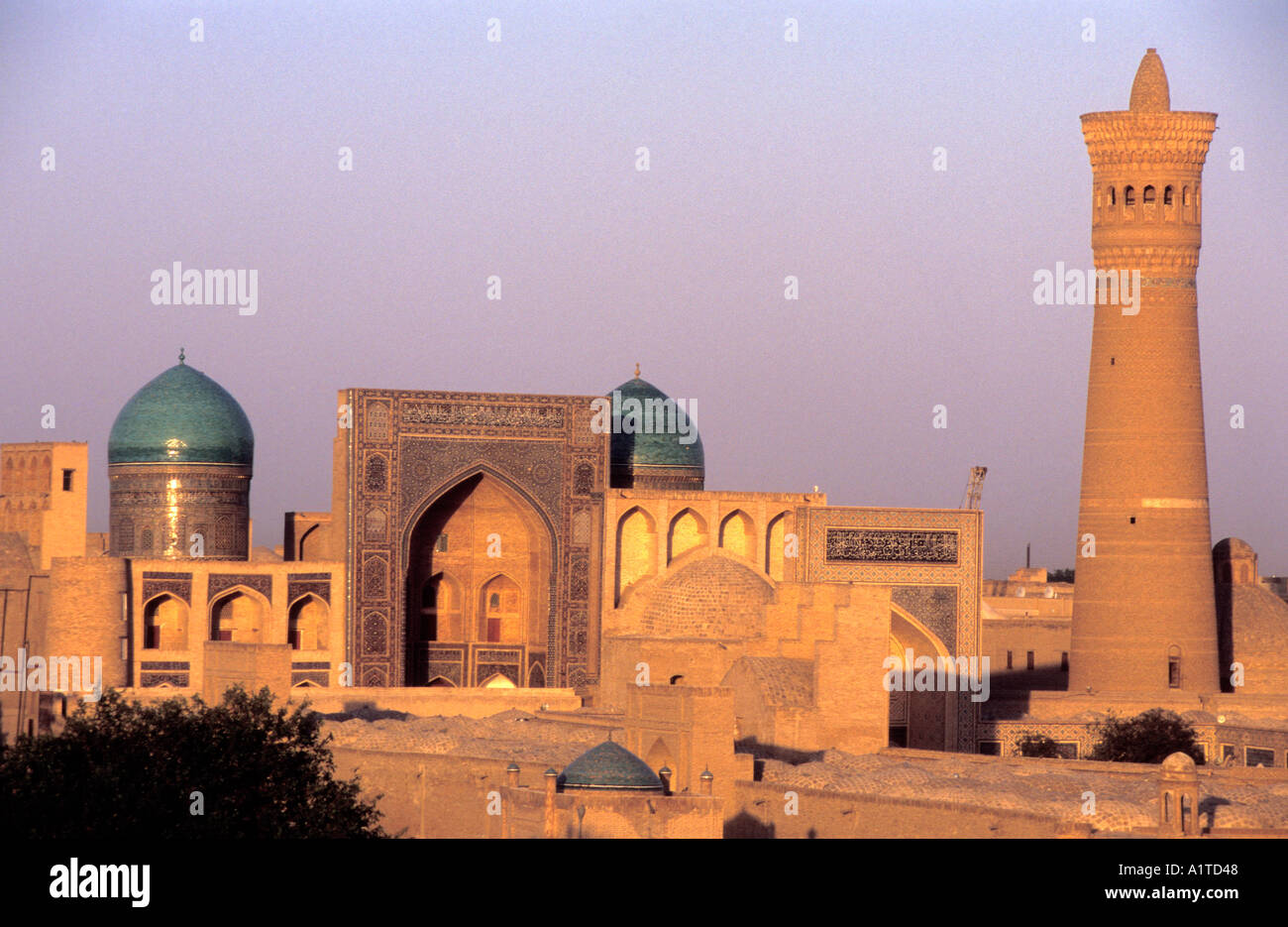 General view of Bukhara from The Ark showing the Kalon Mosque Minaret and Mir i Arab Medrassa ...