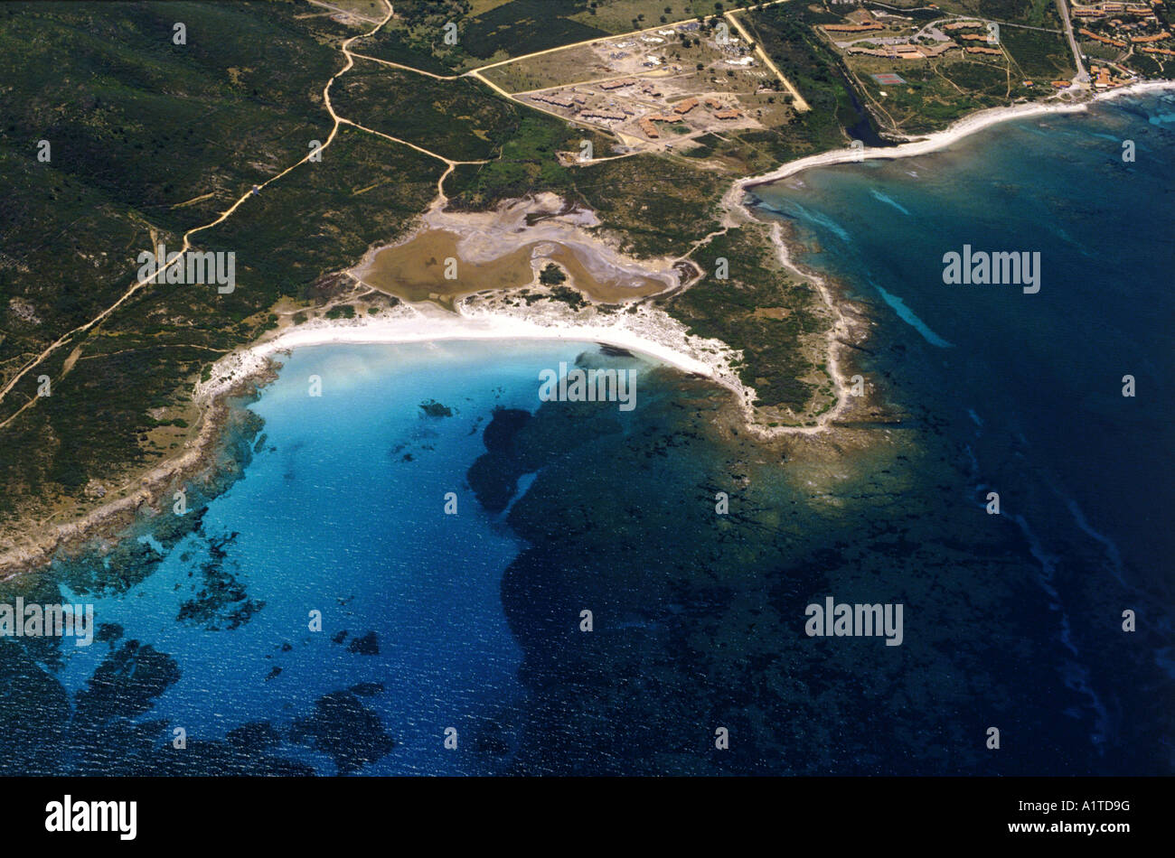 aerial coastline and beaches near resort of budoni island of sardinia ...