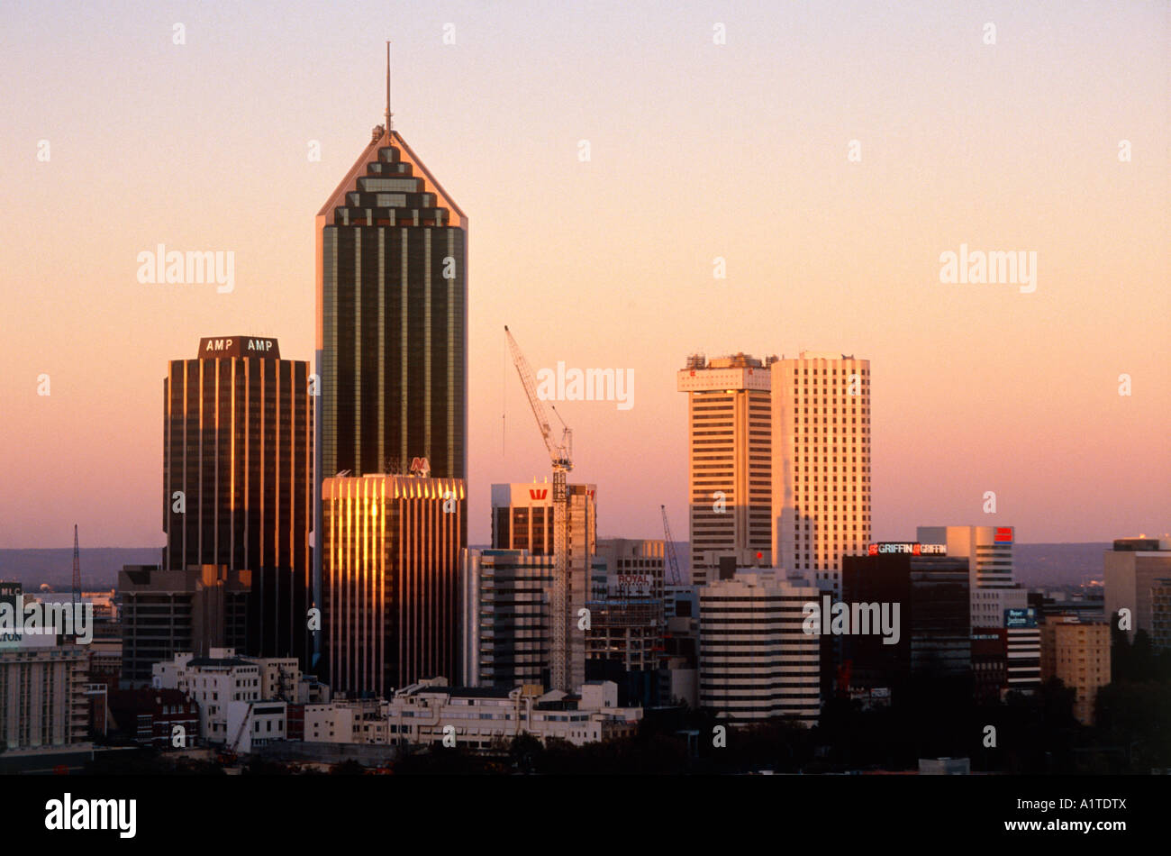 high rise office buildings at evening city of perth state of western ...