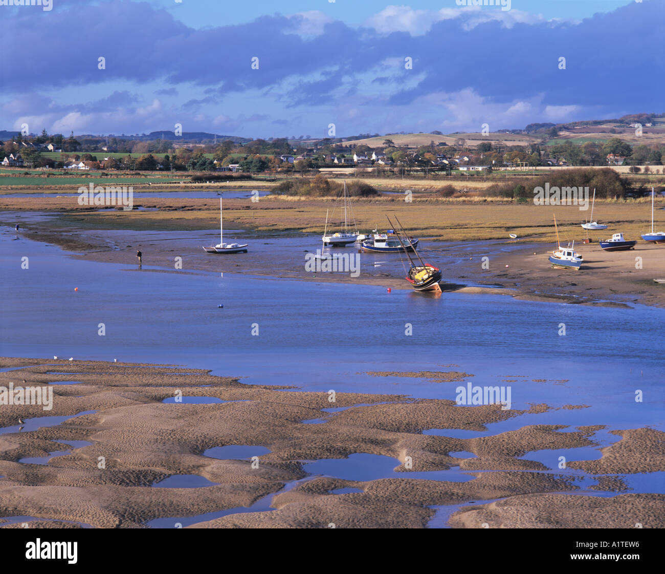The estuary of the River Aln at Alnmouth on the Northumberland Coast ...