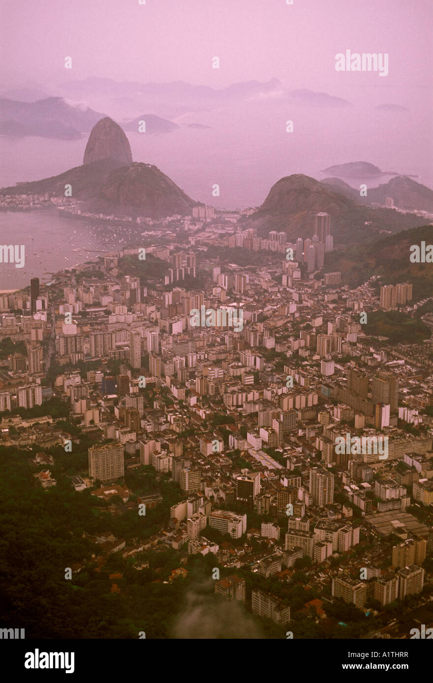 view from Corcovado, view toward Sugarloaf Mountain and Guanabara Bay ...