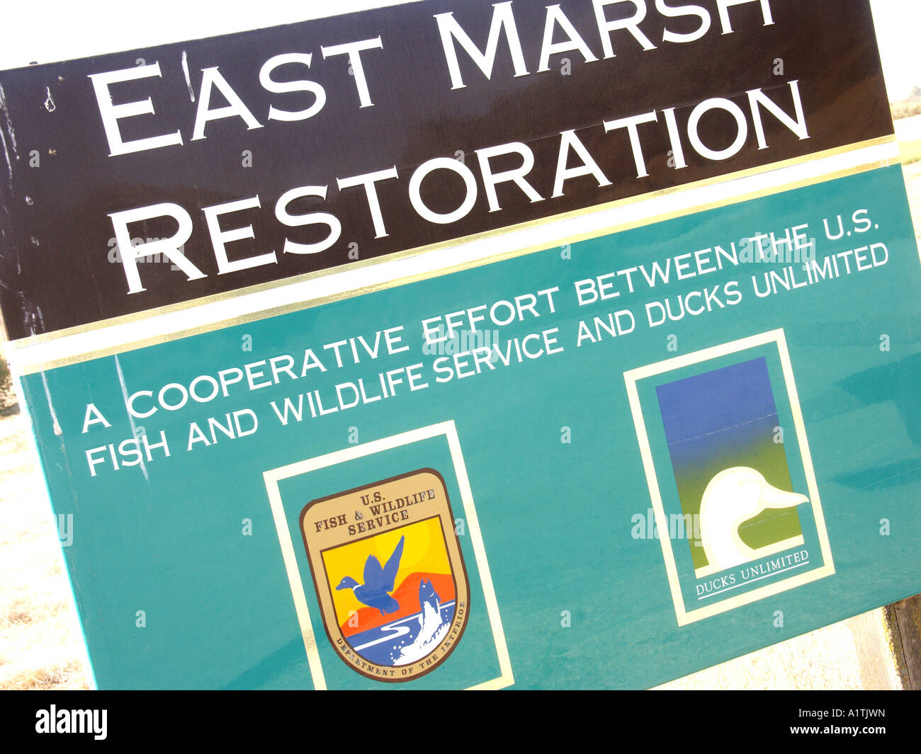 Marsh restoration sign Stock Photo - Alamy