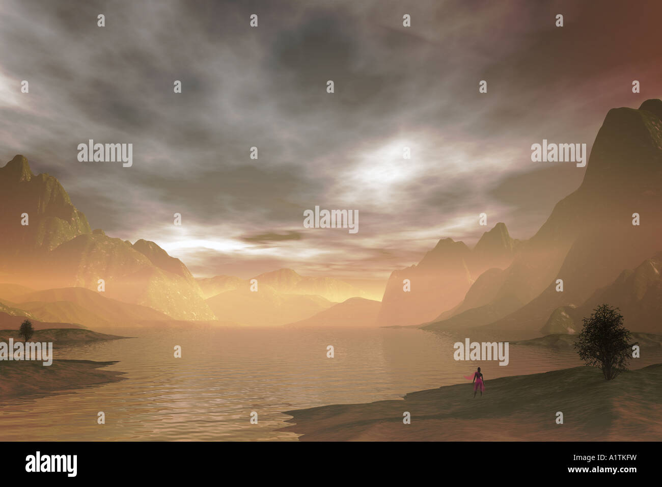 Woman in a fantasy landscape Stock Photo - Alamy