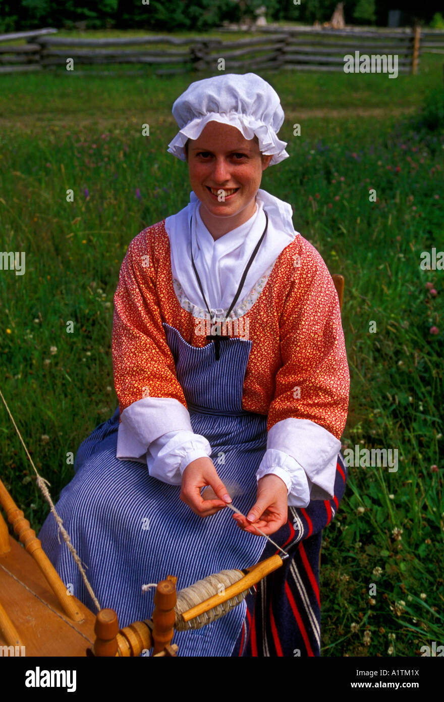 1, one, Canadian woman, Canadian woman spinning wool, Acadian ...