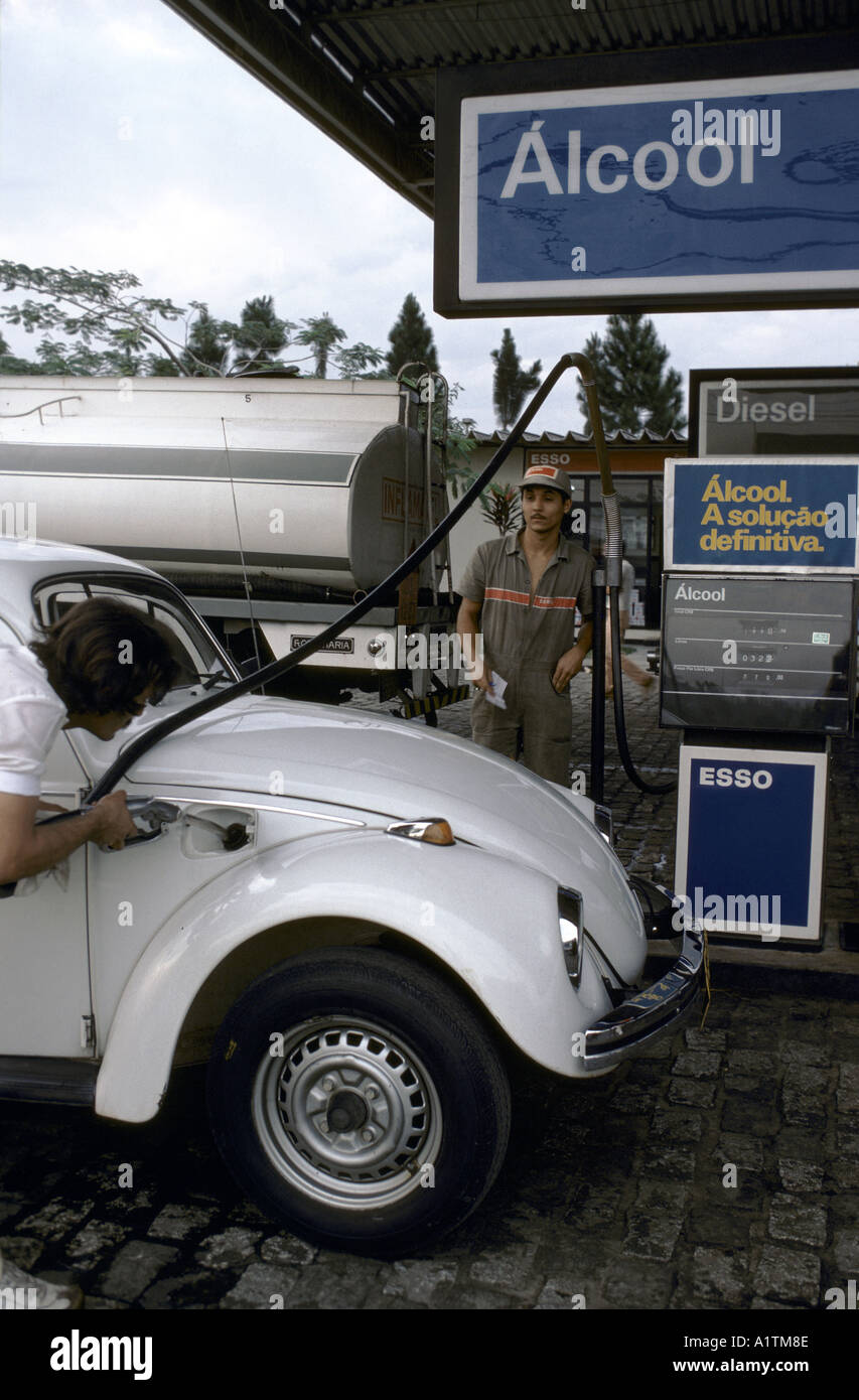 SUGAR ALCOHOL RUN CAR BEING FILLED AT FILLING STATION IN BRAZIL Stock ...