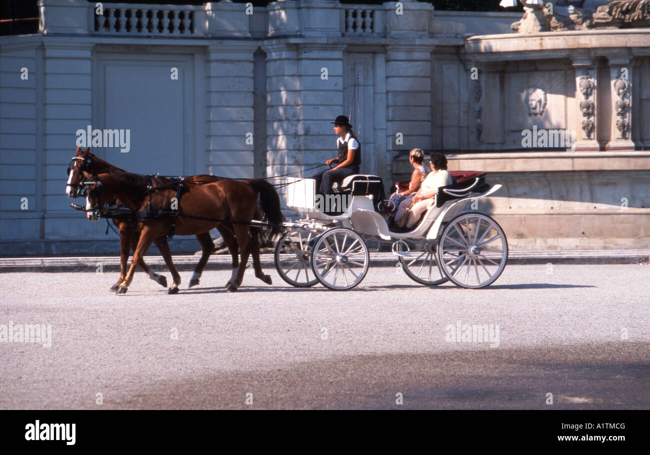 Horsedrawn carriage at the Schonbrunn Palace Vienna Austria Stock Photo ...