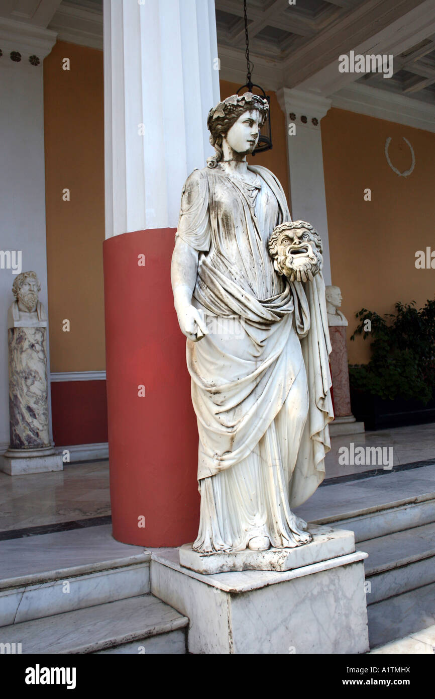 STATUE OF THE MUSE OF TRAGEDY MELPOMENE. THE GARDEN OF THE ACHILLEION ...