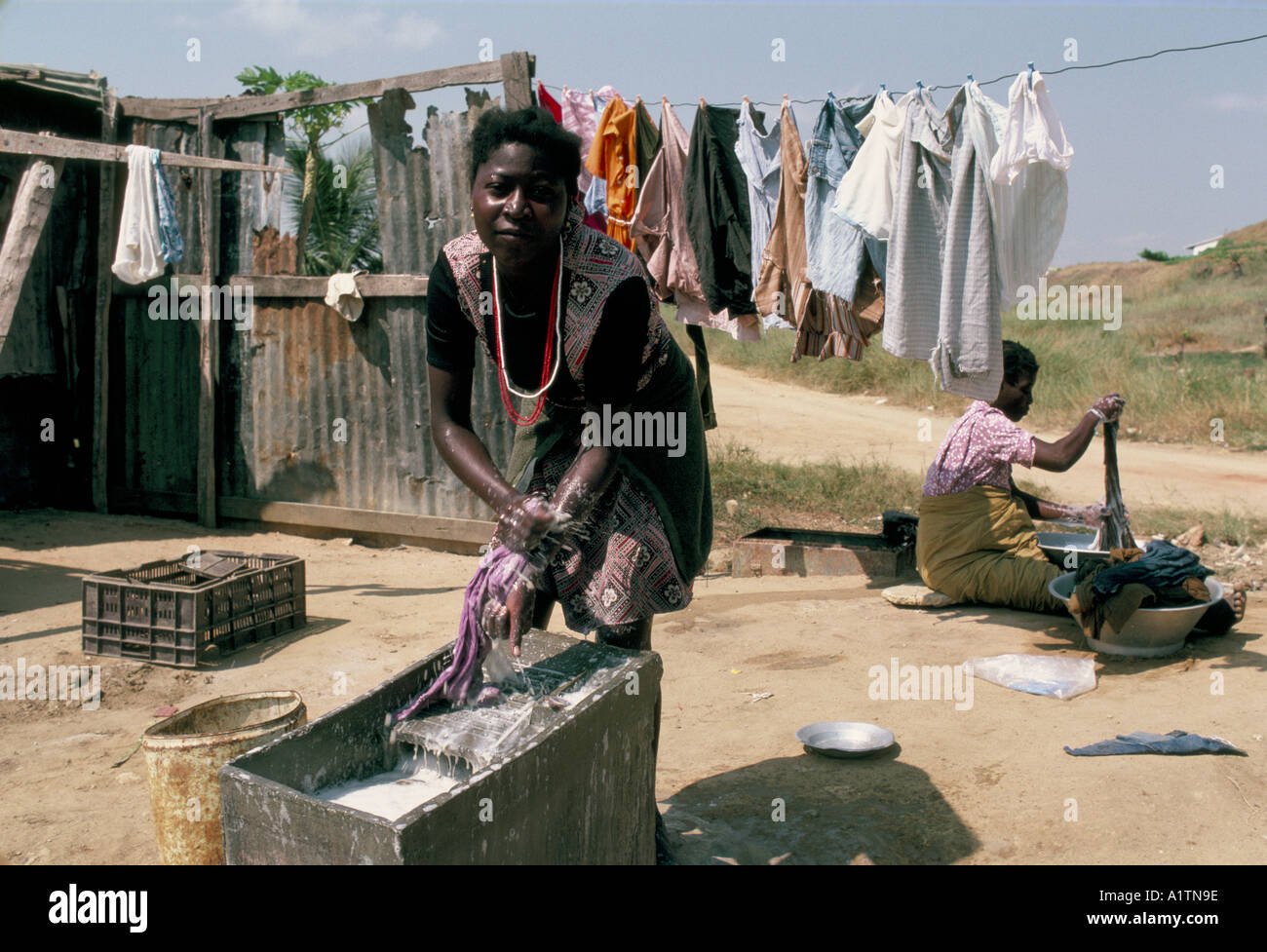 WOMEN WASHING CLOTHES LUANDA ANGOLA Stock Photo - Alamy