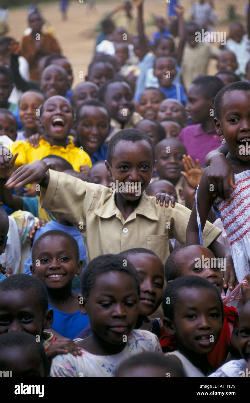 GROUP OF HAPPY CHILDREN LAUGHING SMILING CHEERING AT KIGALI PRIMARY ...
