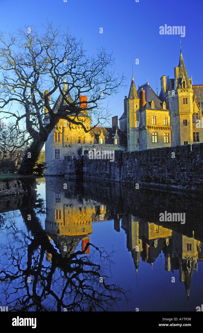 old castle and reflection in water in france Stock Photo - Alamy