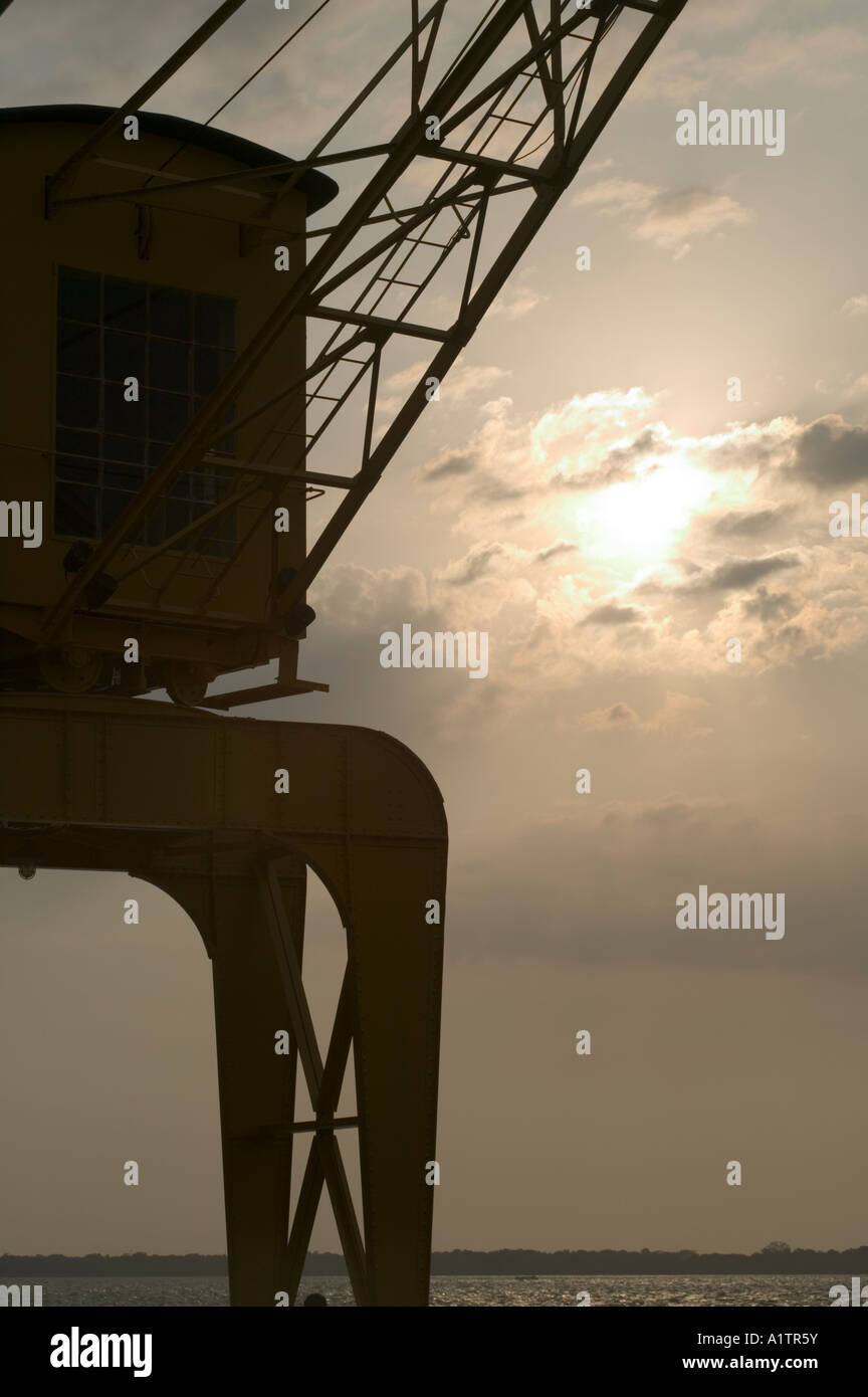 Silhouette of a crane at Estacio das Docas refurbished docks Belem ...