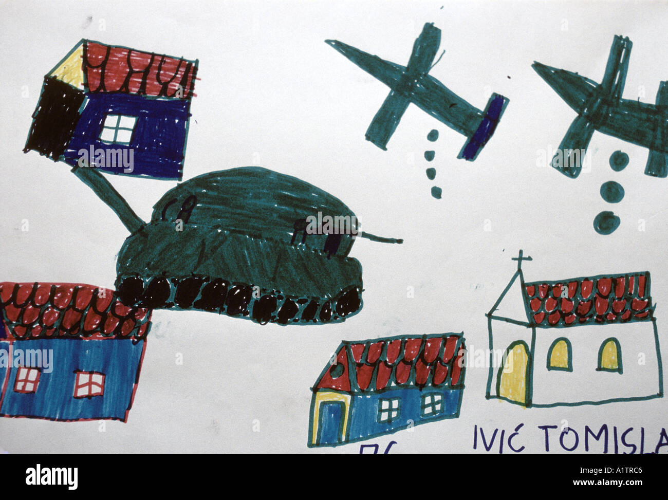 DRAWING BY A CROATIAN CHILD FROM VUKOVAR 1992 Stock Photo - Alamy