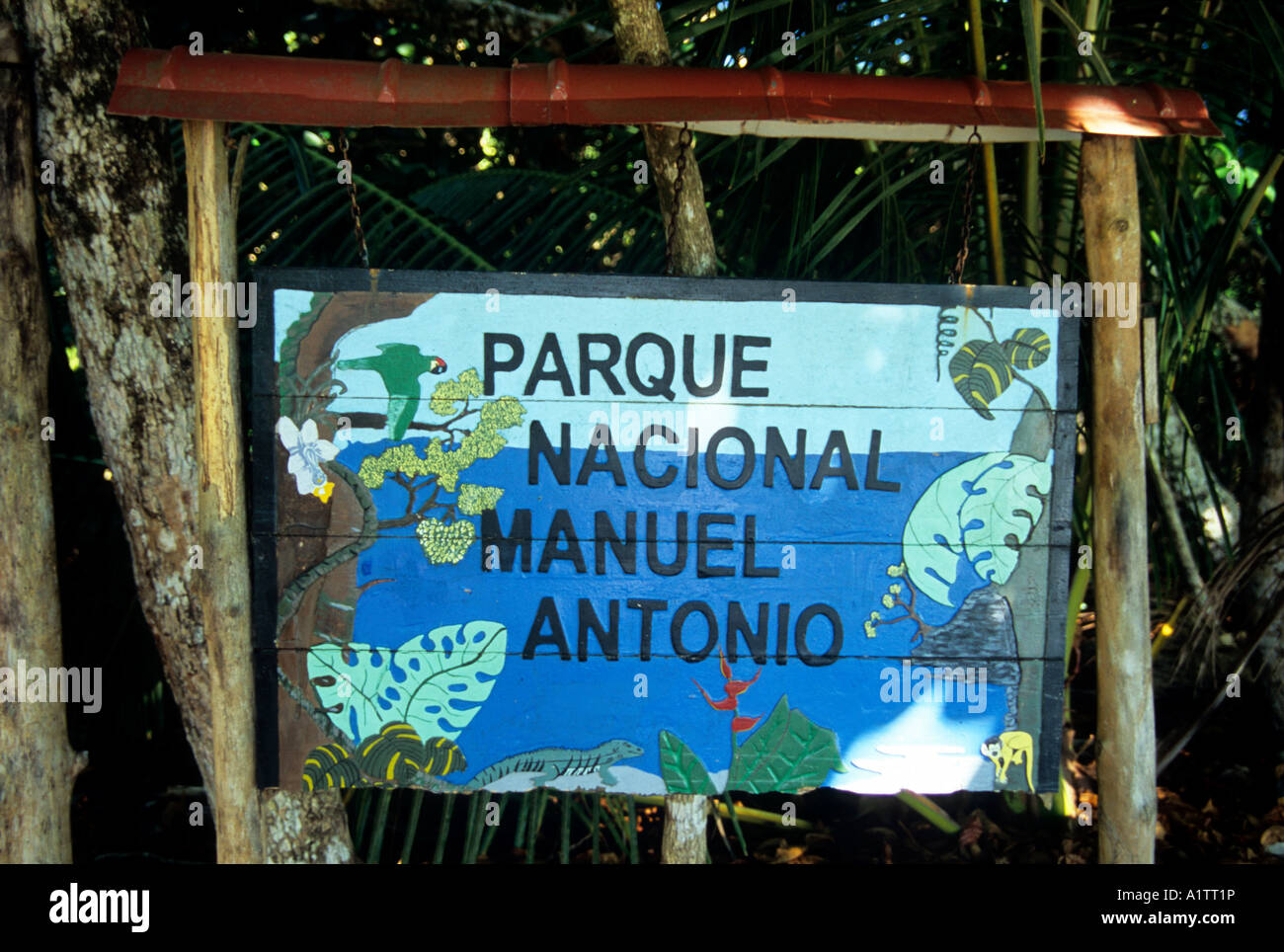 Entrance sign to Manuel Antonio National Park, Costa Rica Stock Photo ...