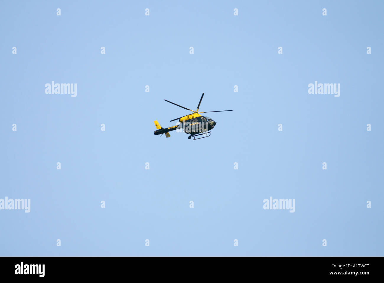 Police helicopter flying over Sheffield in South Yorkshire Stock Photo ...