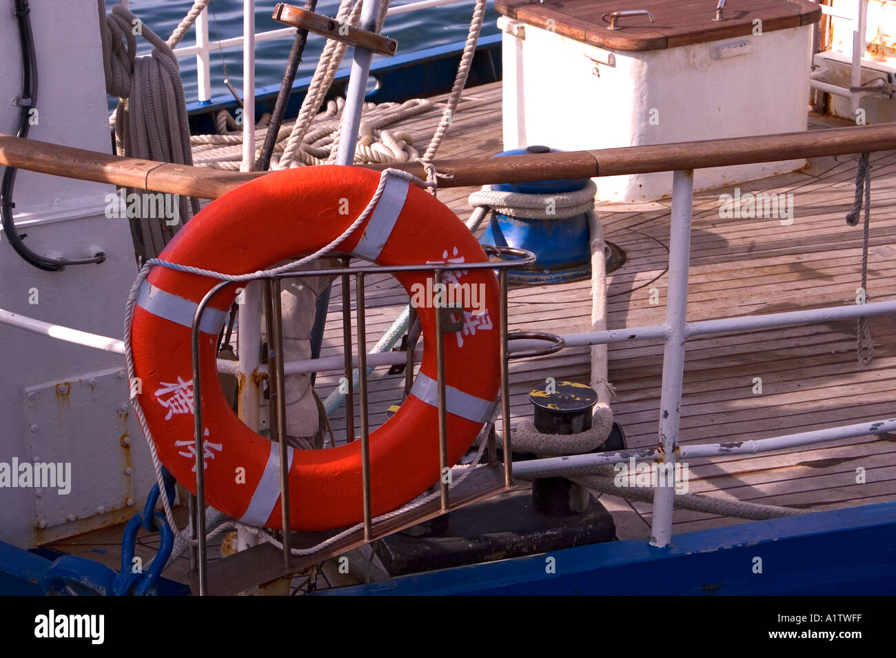 Lifebuoy and Deck of Japanese Sailing Vessel Stock Photo - Alamy